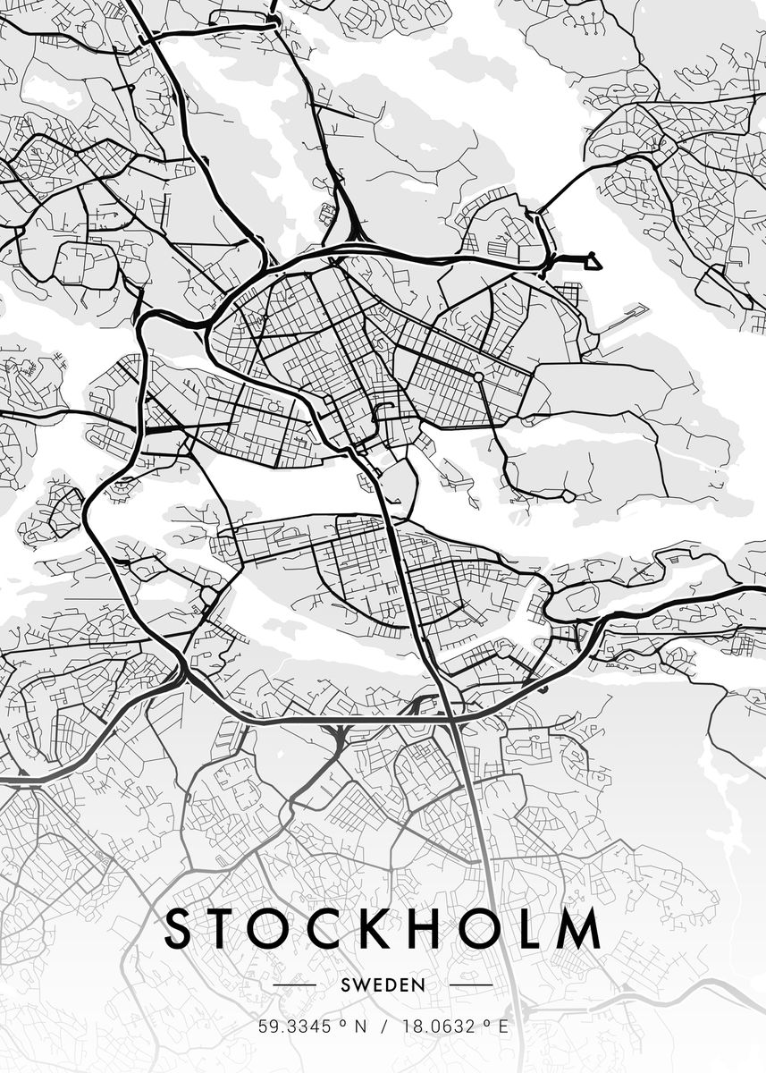 'Stockholm City Map White' Poster, picture, metal print, paint by MVDZ ...