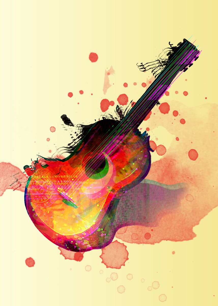 'Guitar Watercolor ' Poster, picture, metal print, paint by Olivia Matt ...
