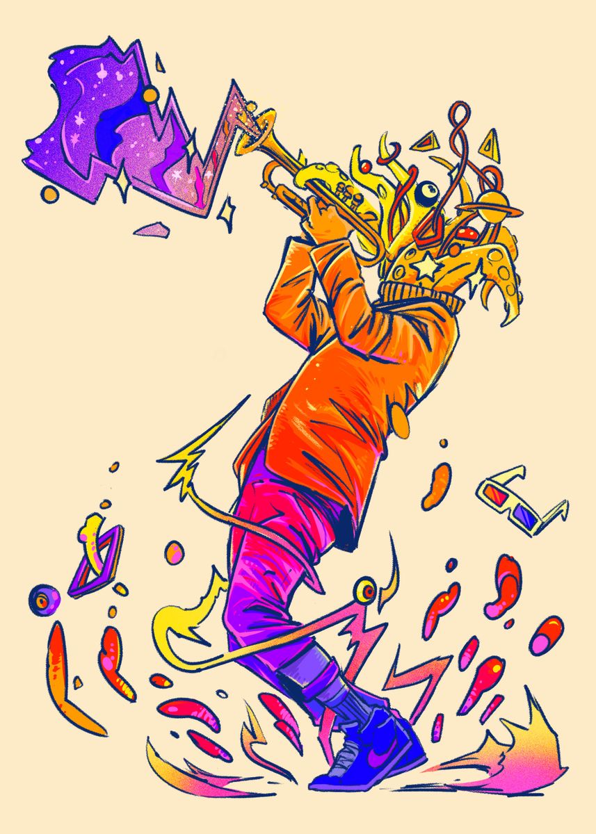 'Psychedelic Jazz' Poster, picture, metal print, paint by Massai | Displate