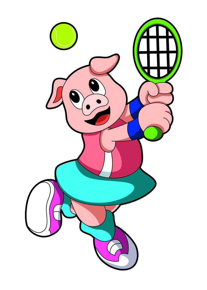 'Pig Sports Tennis' Poster, picture, metal print, paint by Markus ...