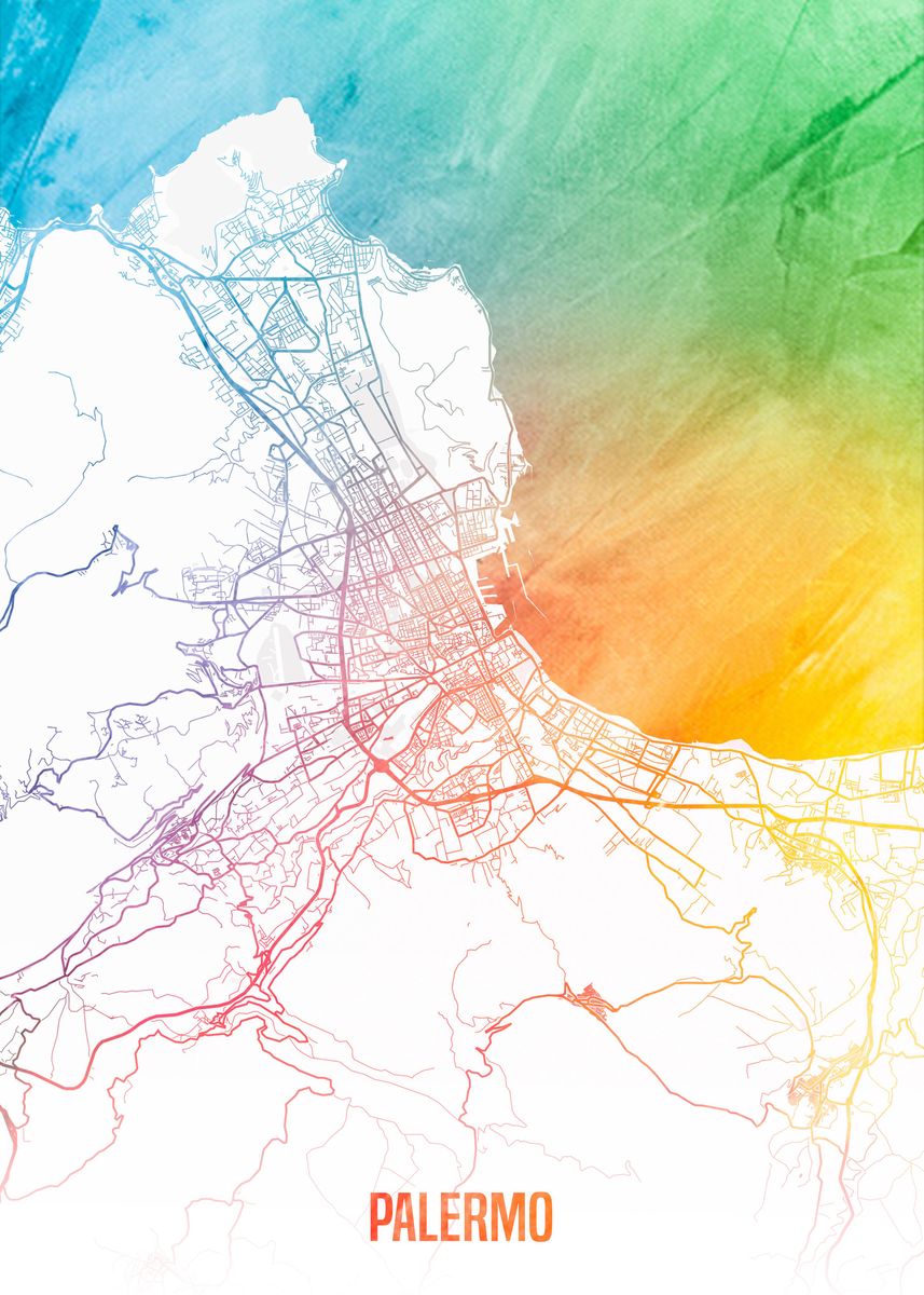 'Palermo map' Poster, picture, metal print, paint by LUNGHISTE | Displate