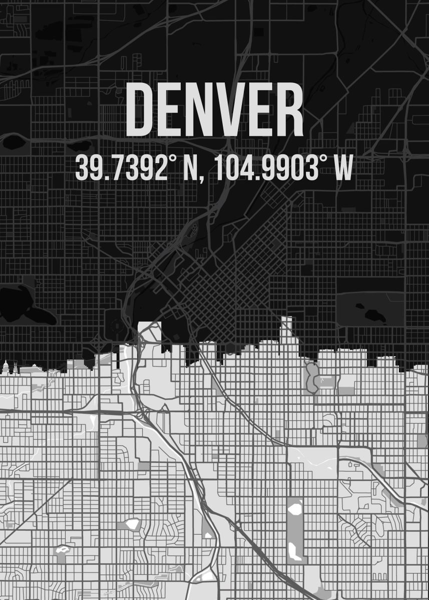 'Denver City Map Skyline' Poster, picture, metal print, paint by Jorn ...