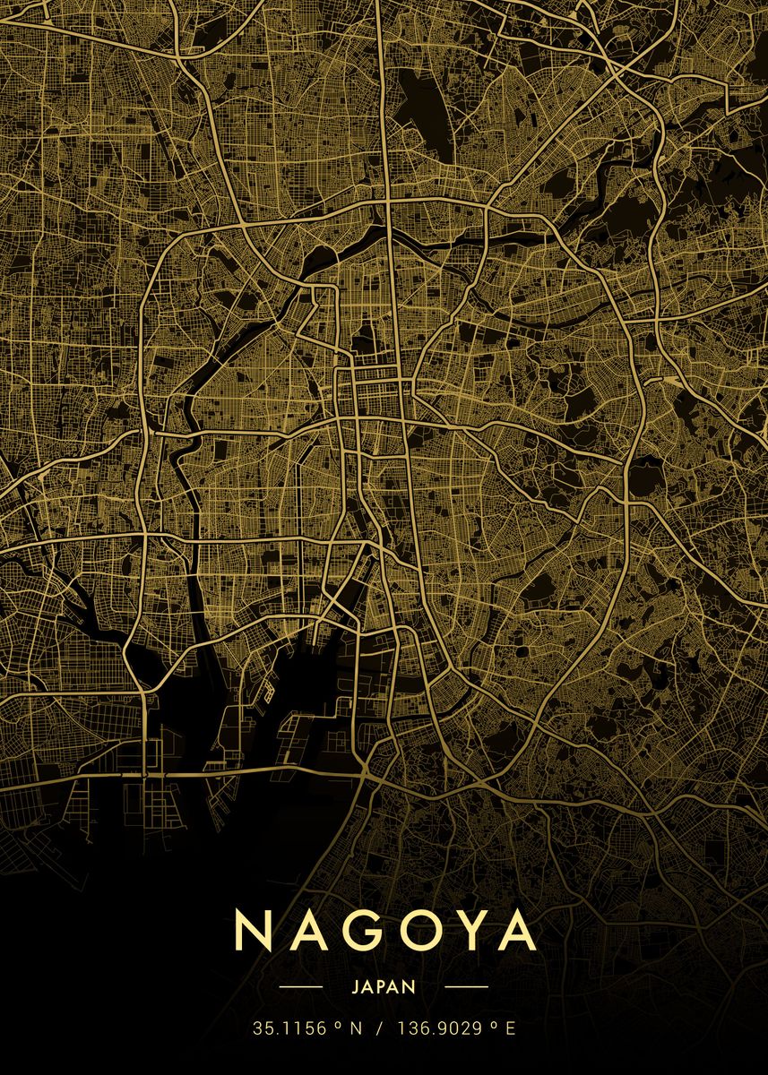 'Nagoya City Map Gold' Poster, picture, metal print, paint by MVDZ ...