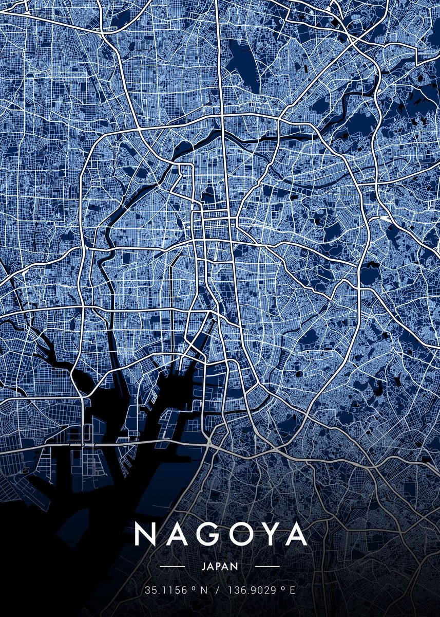 'Nagoya City Map Blueprint' Poster, picture, metal print, paint by MVDZ ...