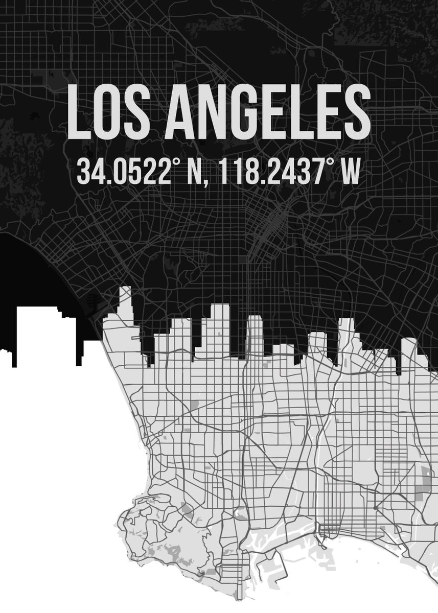 'Los Angeles City Map ' Poster, picture, metal print, paint by Jorn ...