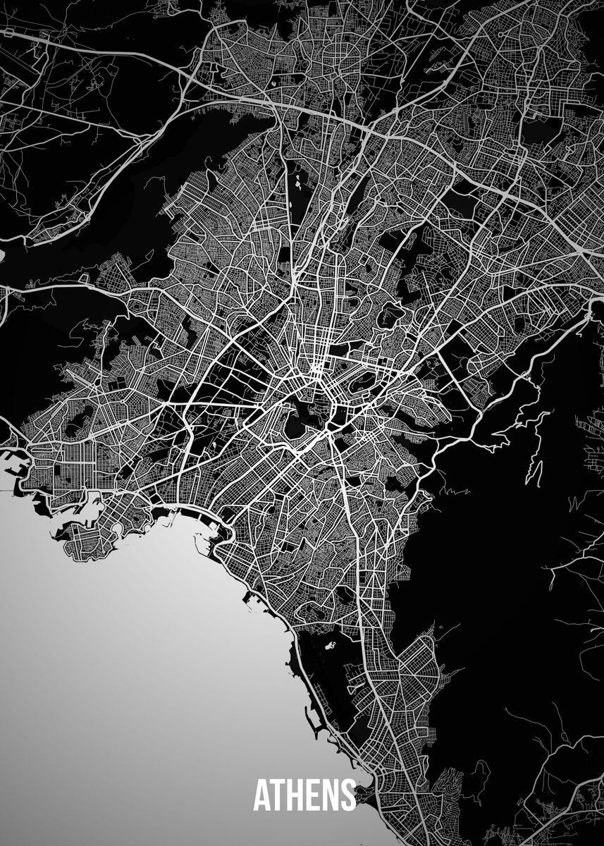 'Athen Dark Map' Poster, picture, metal print, paint by Stefano Lunghi ...