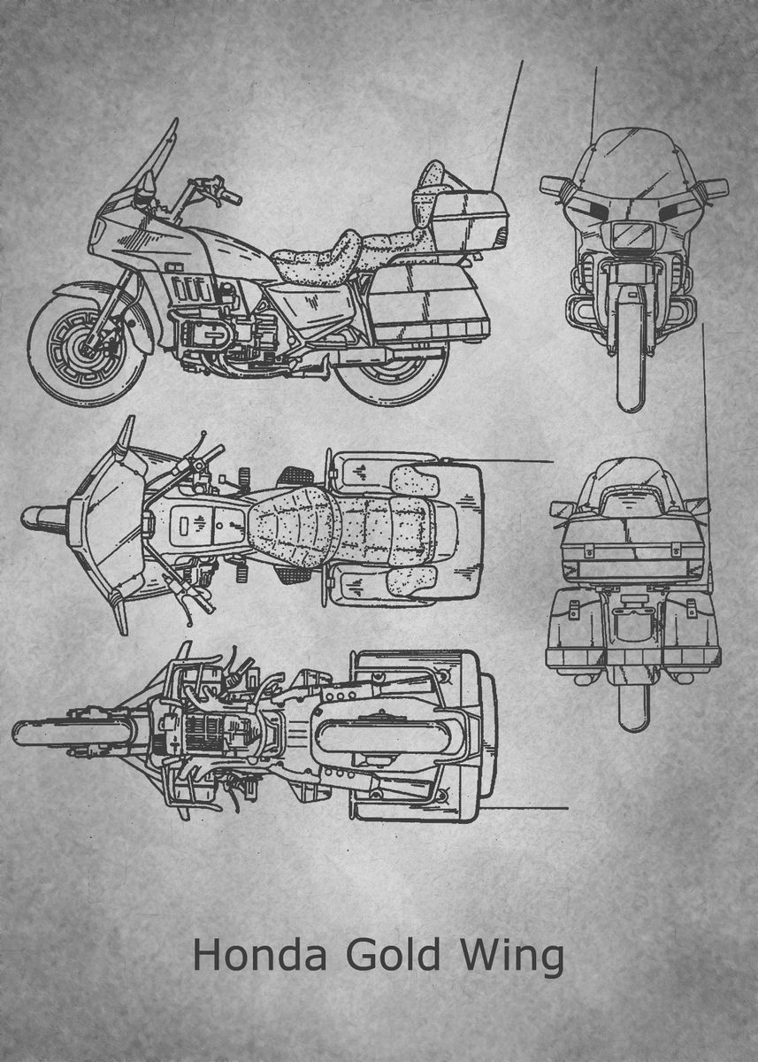 'Honda Gold Wing Blueprint ' Poster, picture, metal print, paint by ...