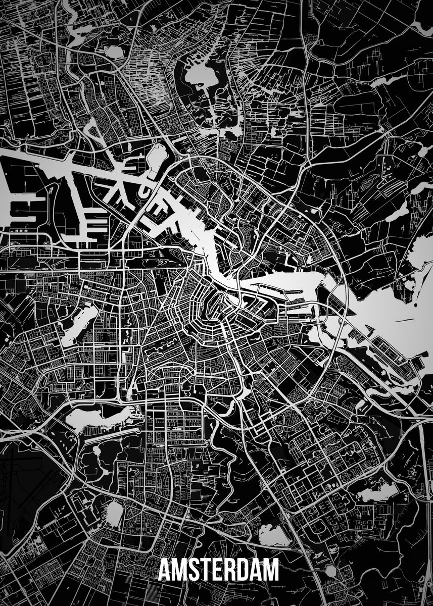 'Amsterdam Dark Map' Poster, picture, metal print, paint by LUNGHISTE ...