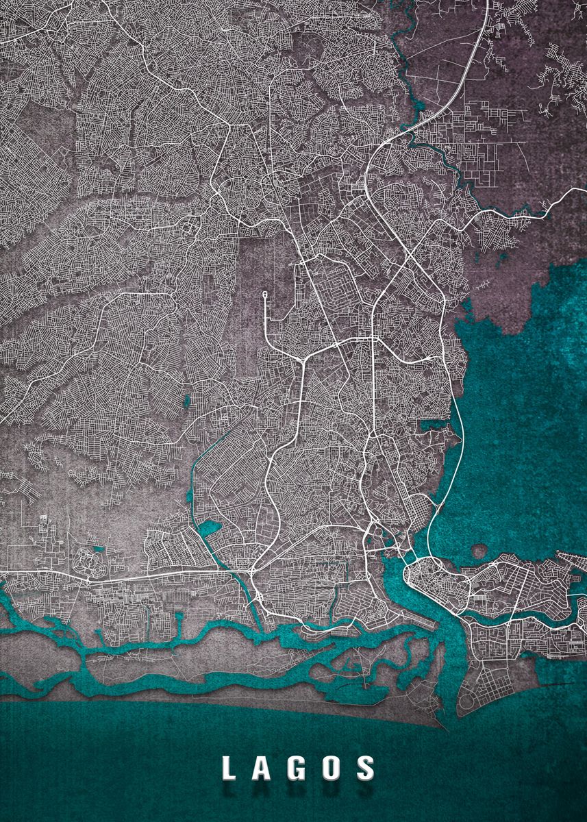 'Lagos Map' Poster, picture, metal print, paint by Maksymilian Kulig ...
