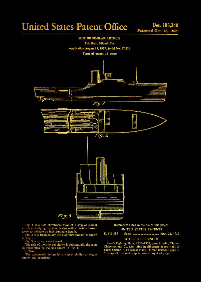 '6 1956 Ship Patent' Poster, picture, metal print, paint by Jana Lara ...