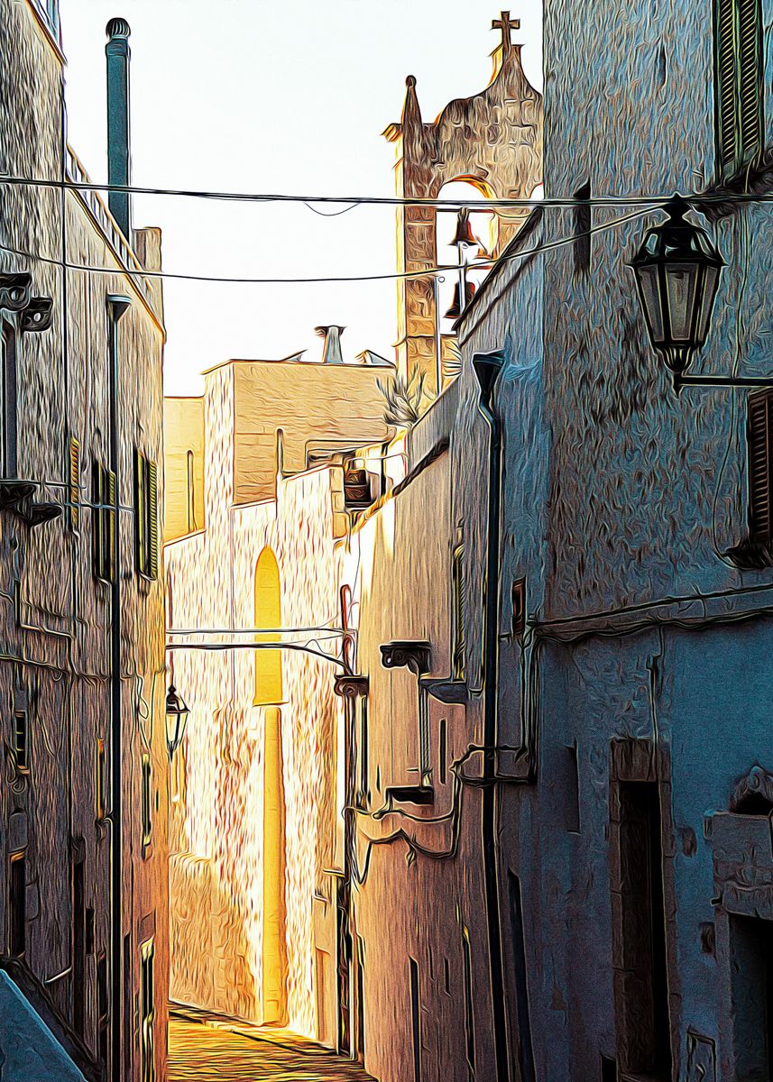'Ostuni alley at sunset' Poster by Sergio Pazzano | Displate