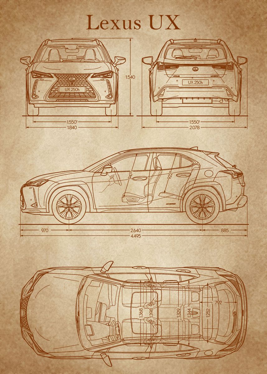 'Lexus UX Blueprint old' Poster by The Bright Art | Displate