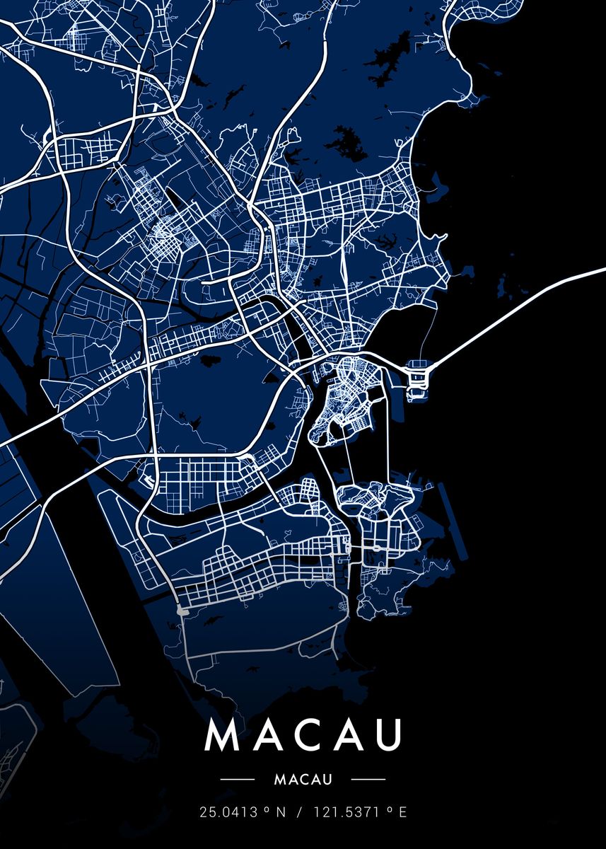 'Macau City Map Blueprint' Poster, picture, metal print, paint by MVDZ ...