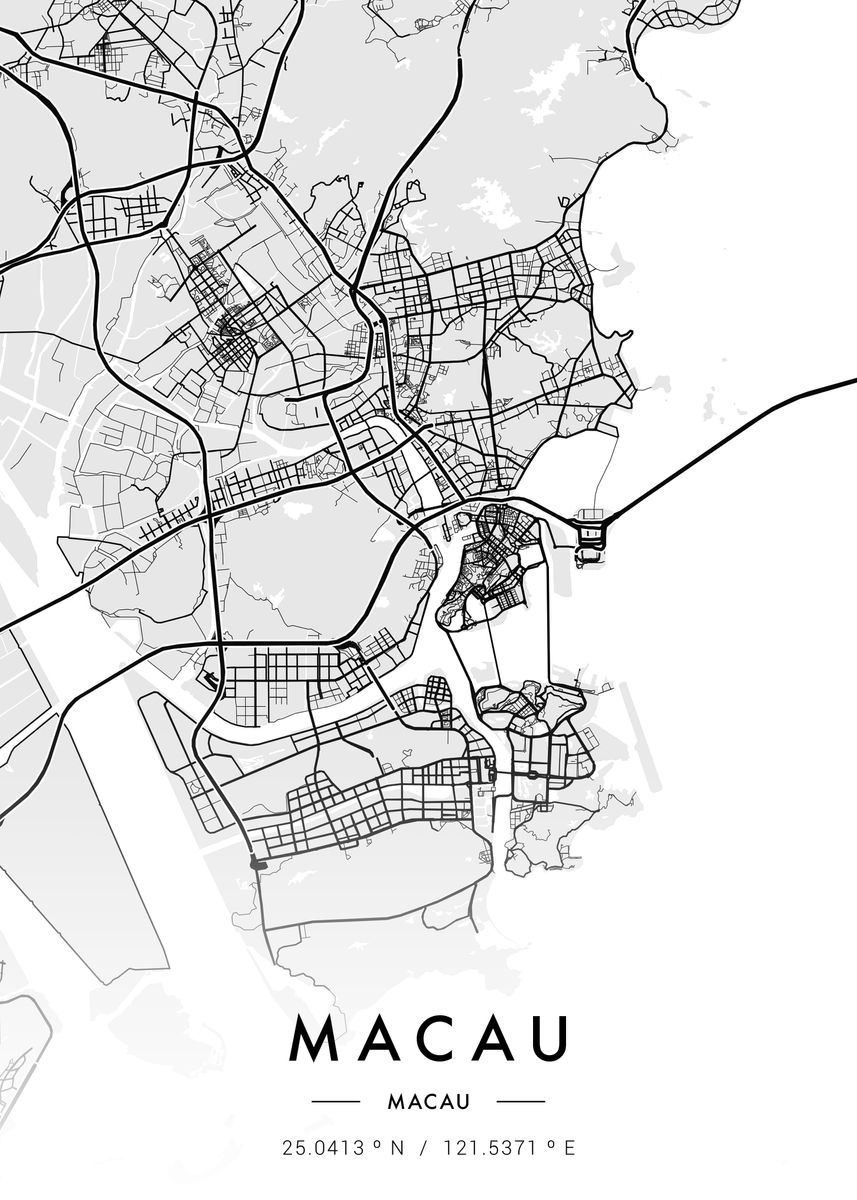 'Macau City Map White' Poster, picture, metal print, paint by MVDZ ...