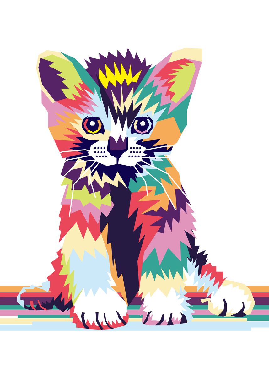 'Cute colorful Kitty Cat' Poster, picture, metal print, paint by Max ...