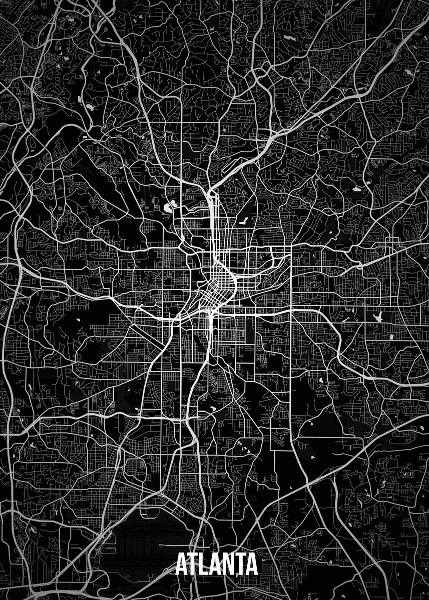 'Atlanta Dark Map' Poster, picture, metal print, paint by Stefano ...