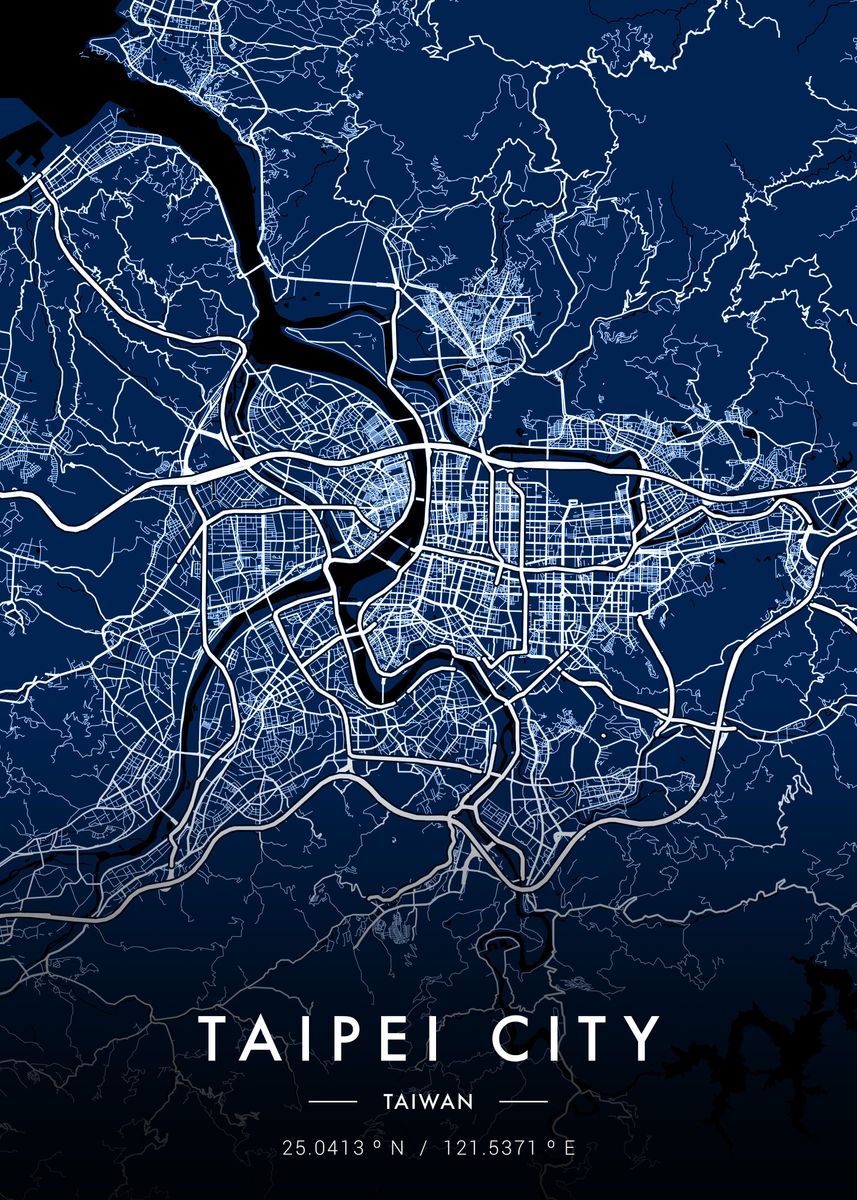 'Taipei City Map Blueprint' Poster, picture, metal print, paint by MVDZ ...