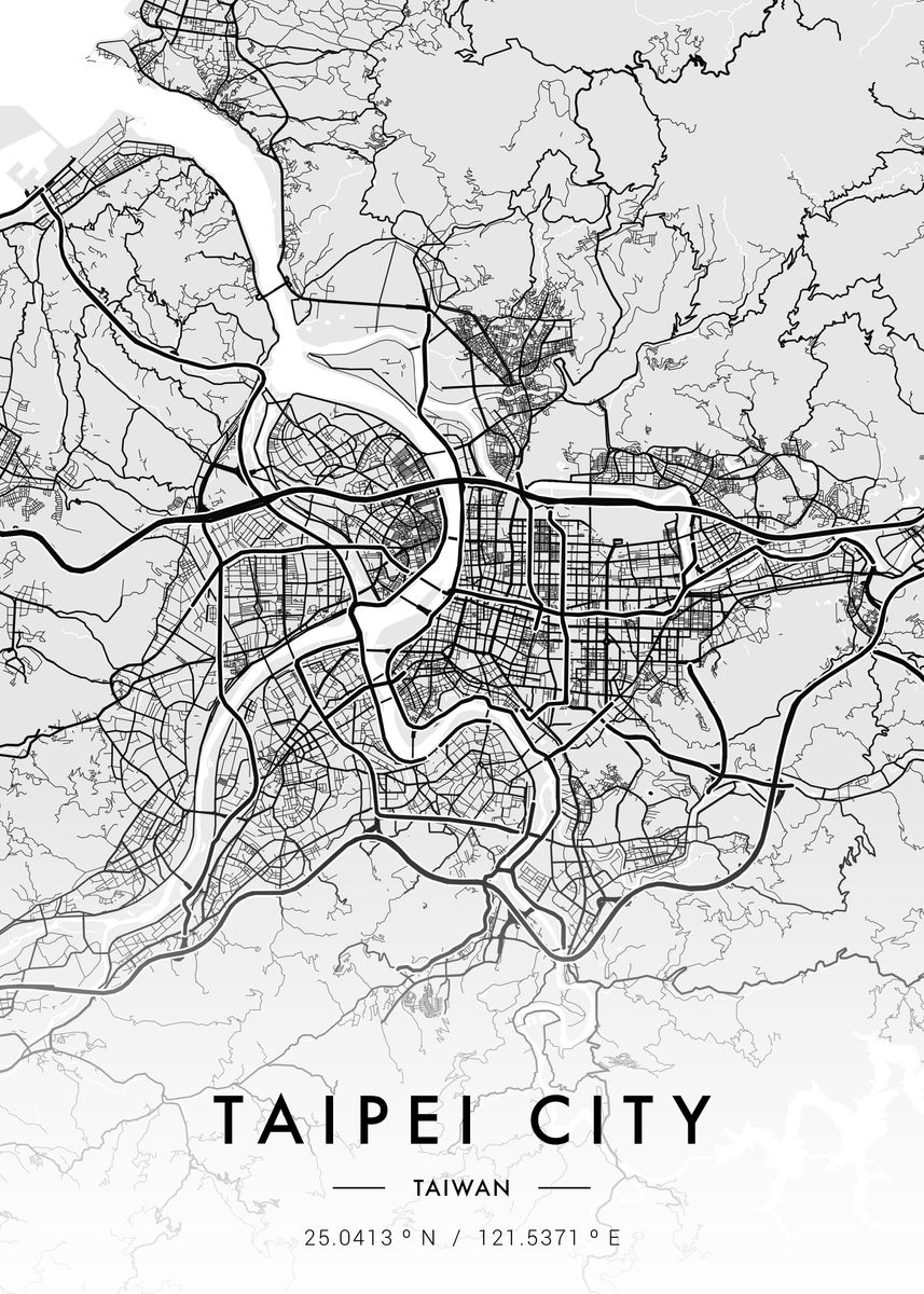 'Taipei City Map White' Poster, picture, metal print, paint by MVDZ ...