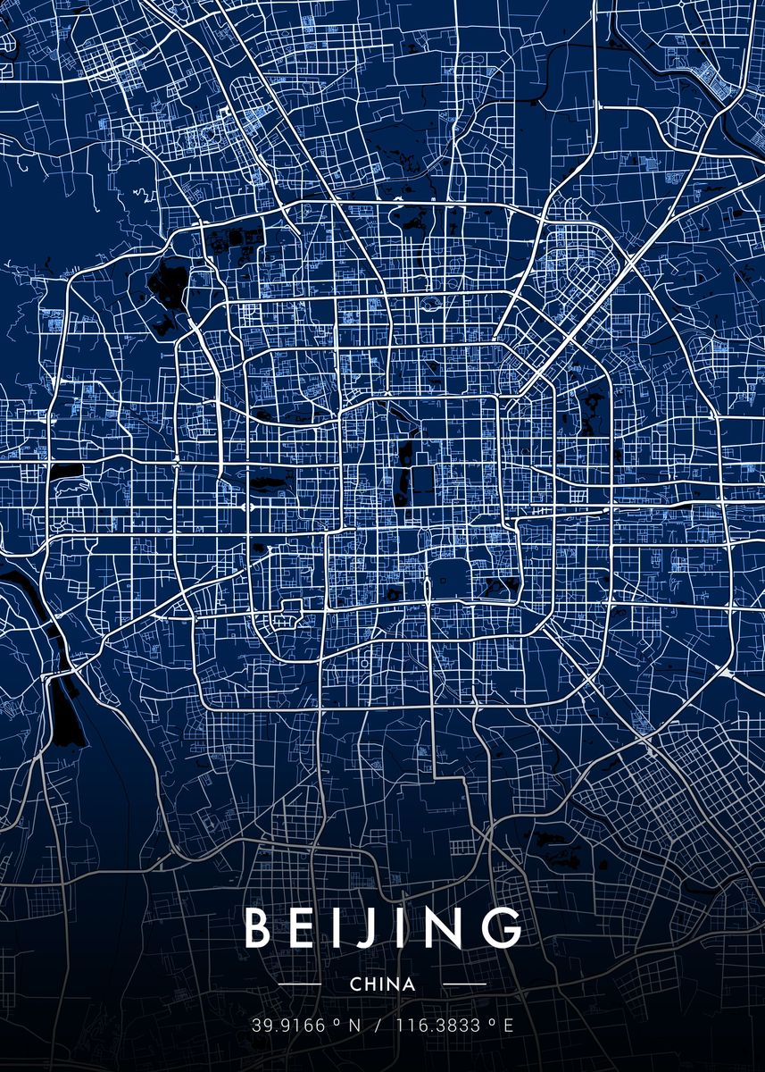 'Beijing City Map Blueprint' Poster, picture, metal print, paint by ...