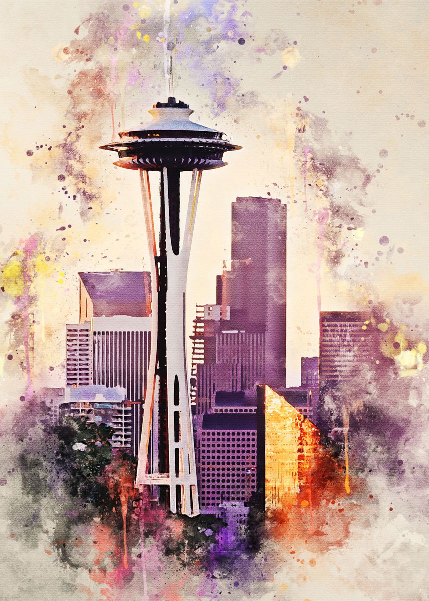 ' Seattle in Watercolor' Poster, picture, metal print, paint by ...