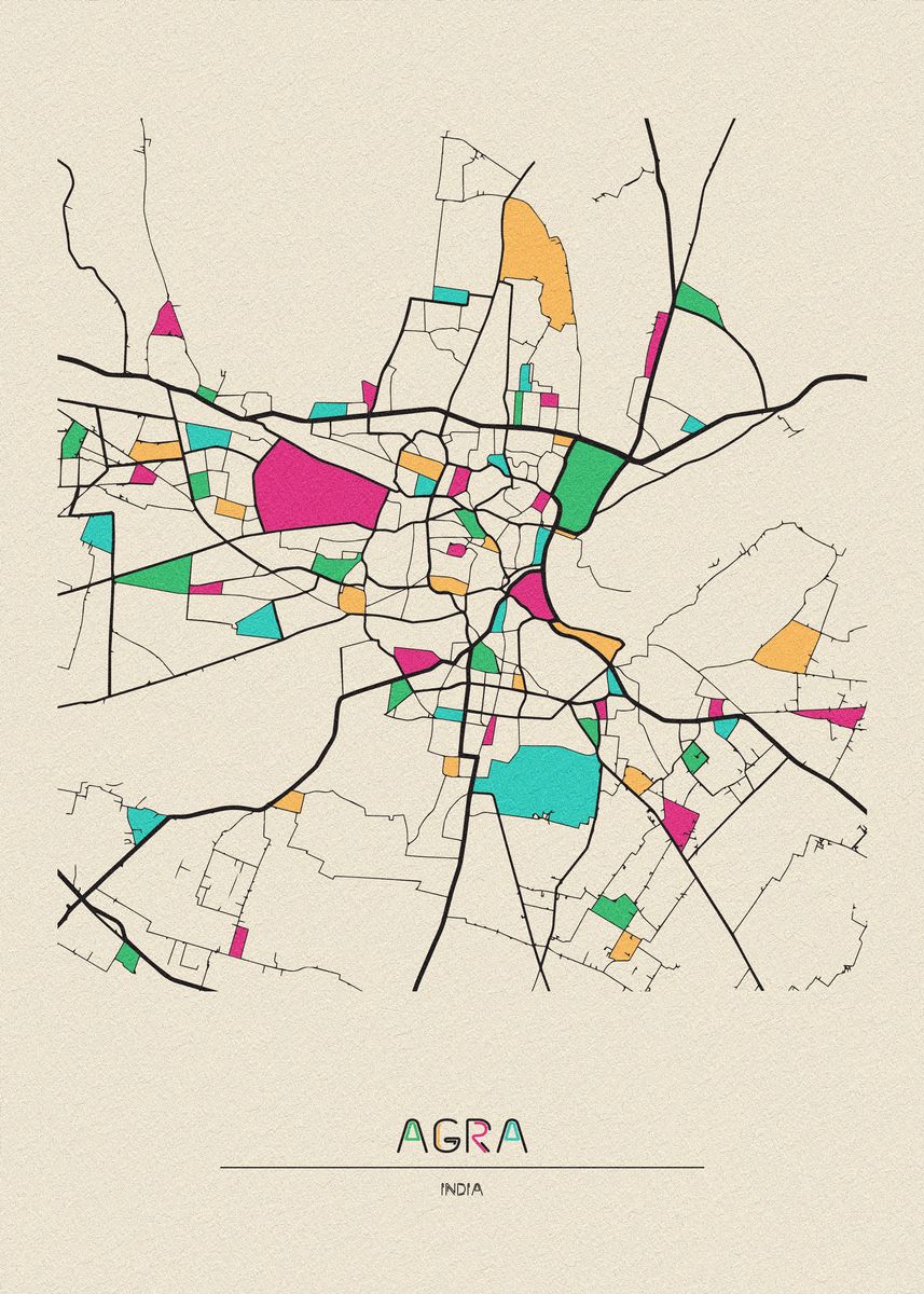 'Agra Map' Poster, picture, metal print, paint by Deniz A. | Displate