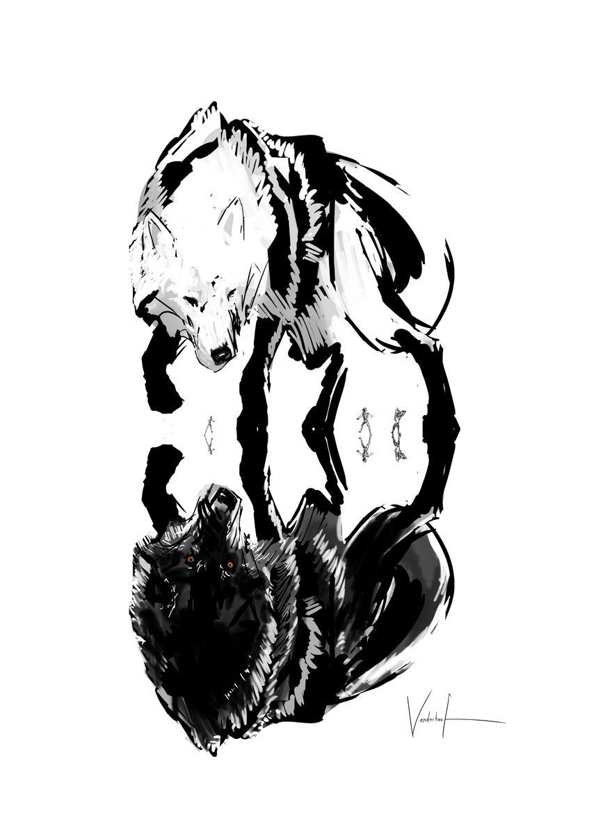 'Wolves Duality' Poster, picture, metal print, paint by Sterling ...