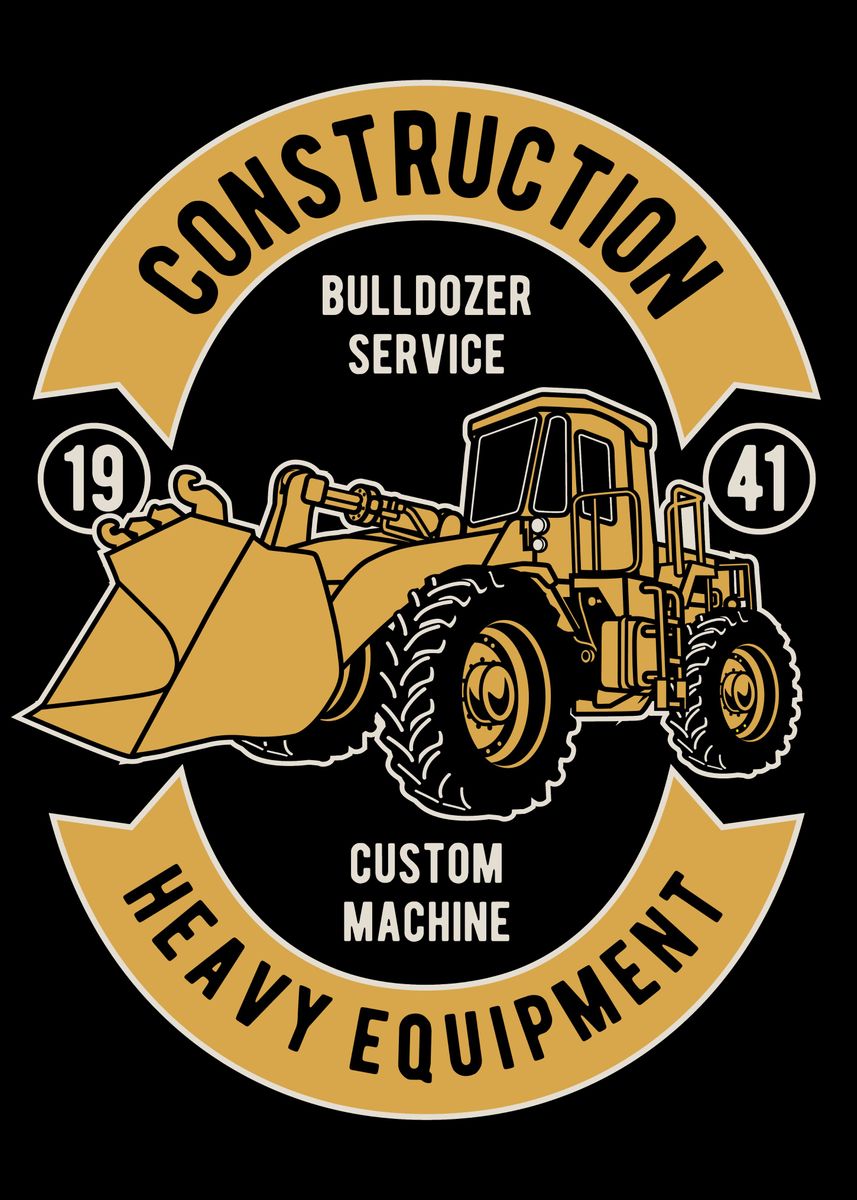 'Bulldozer Retro Logo' Poster, picture, metal print, paint by Tim Hinz ...