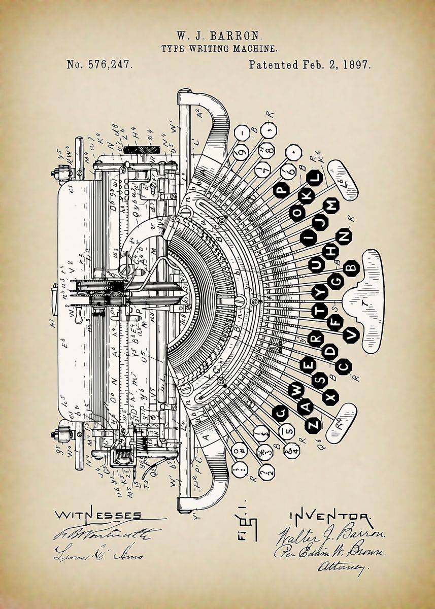 'Type writing machine' Poster, picture, metal print, paint by Sam Kal ...