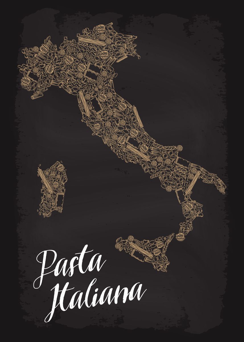 'Pasta Italiana Italy Map' Poster, picture, metal print, paint by ...