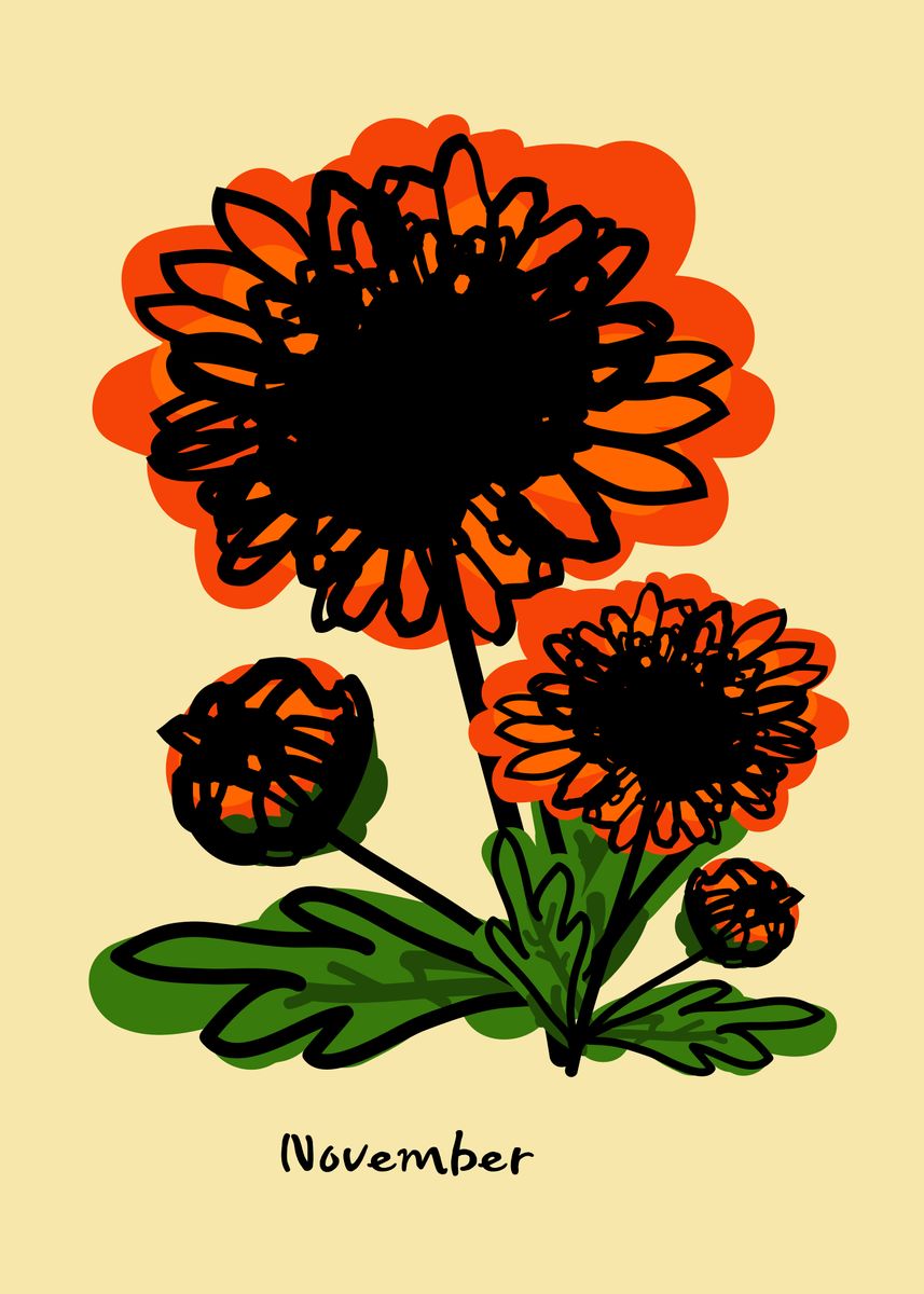 'November birth flower' Poster, picture, metal print, paint by Cindy ...