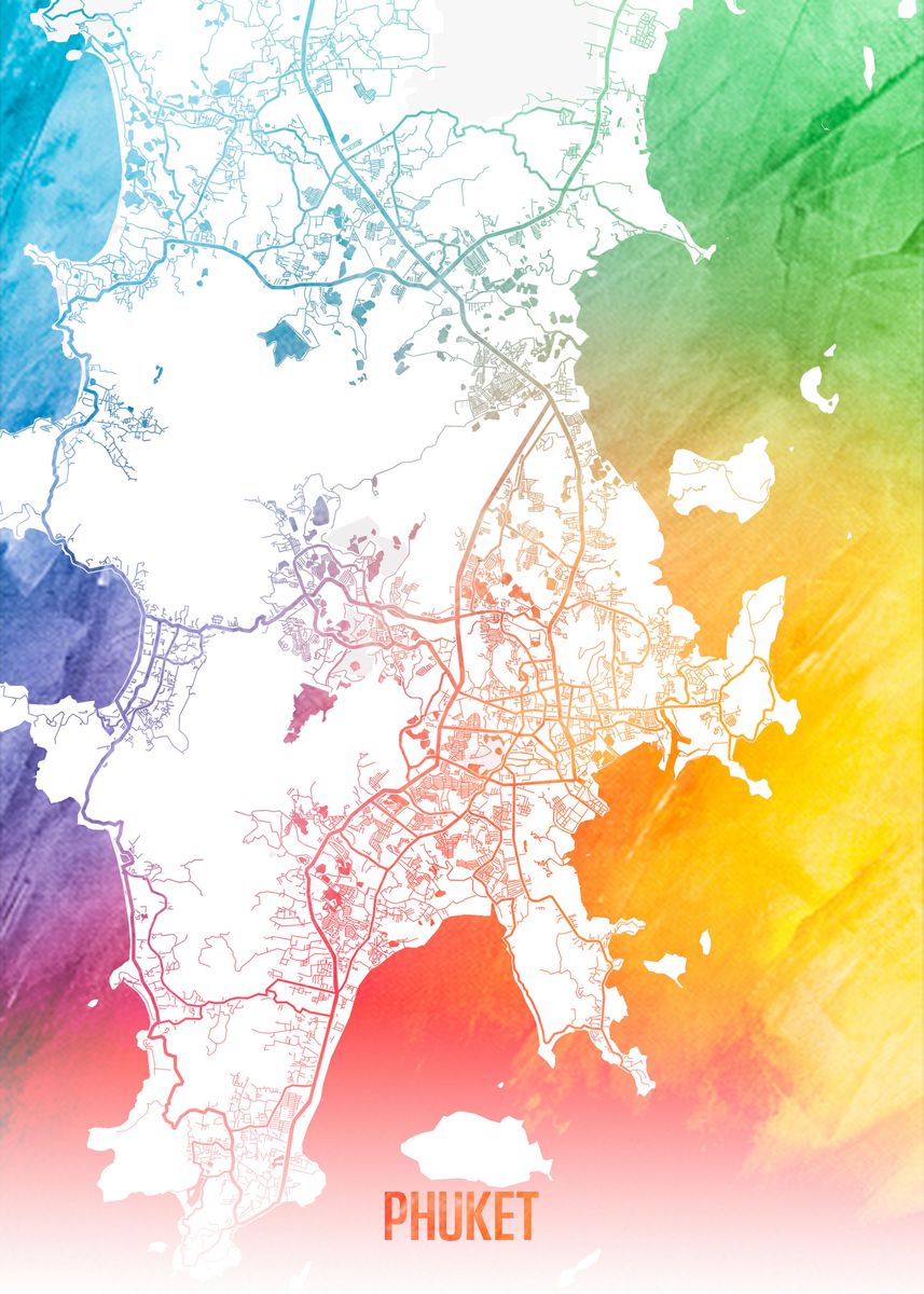 'Phuket Map' Poster, picture, metal print, paint by LUNGHISTE | Displate