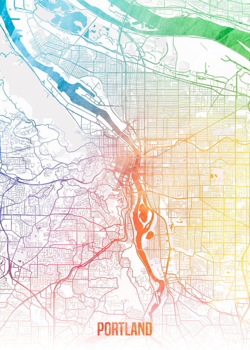 'Portland Map' Poster, picture, metal print, paint by LUNGHISTE | Displate
