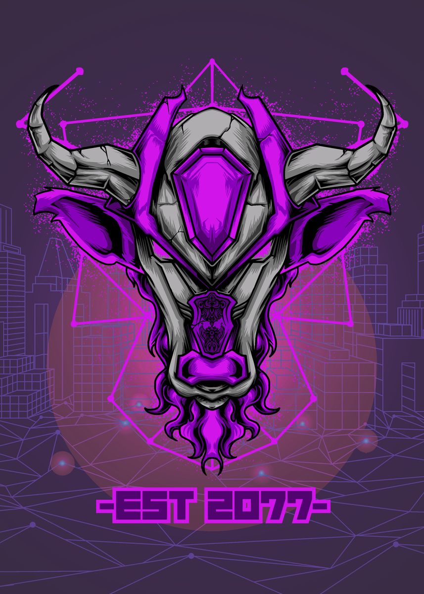 'Mecha Cow Purple' Poster, picture, metal print, paint by Wpap Artist ...