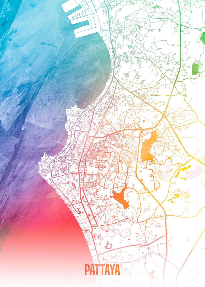 'Pattaya Map' Poster, picture, metal print, paint by Stefano Lunghi ...