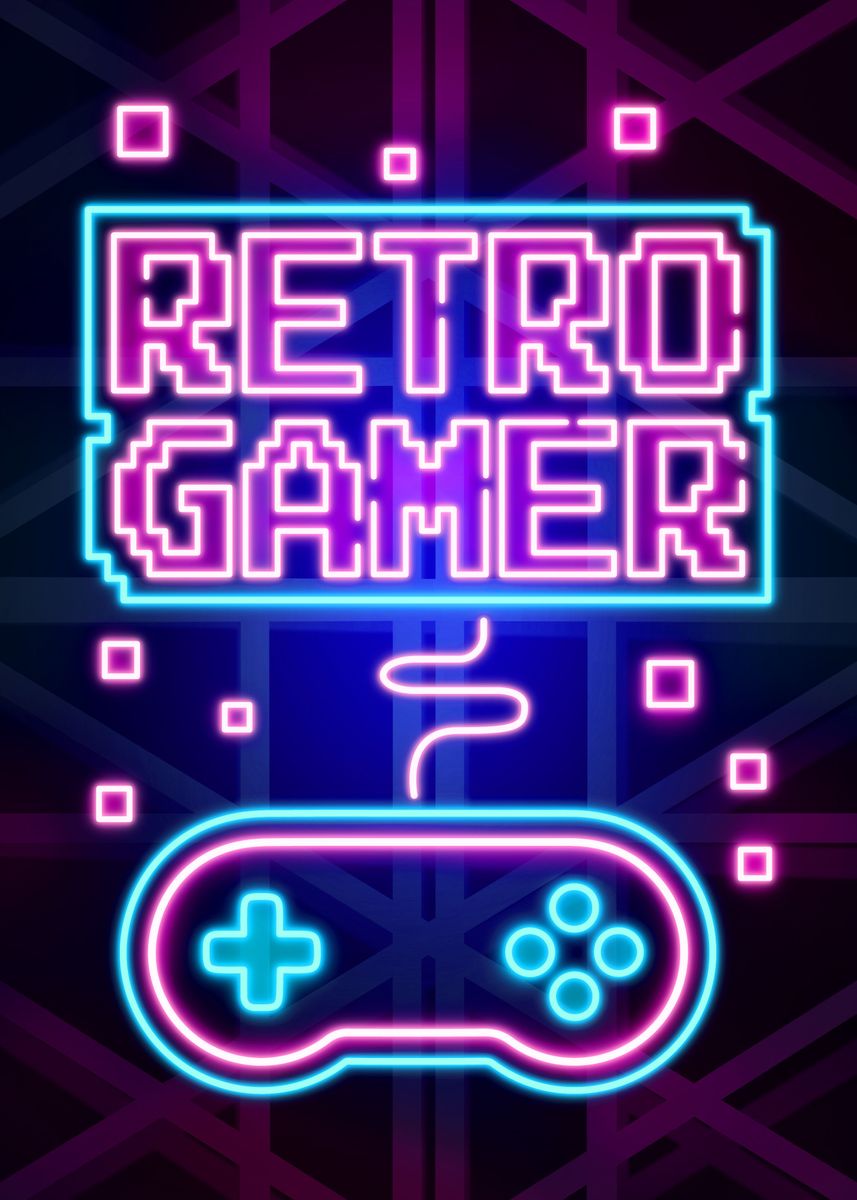'Retro Gamer Neon poster' Poster, picture, metal print, paint by vector ...