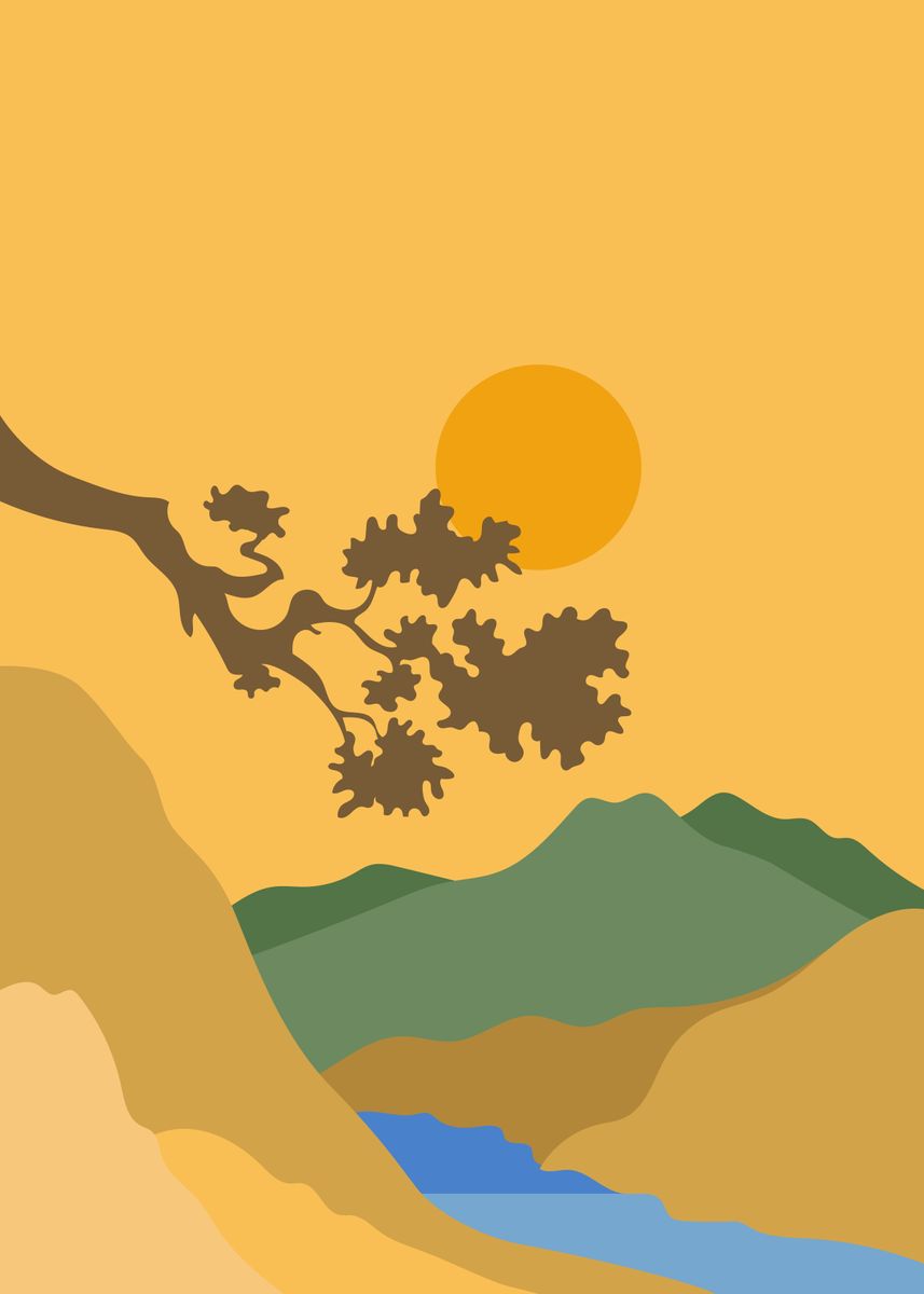 'Sun and River Modern Art' Poster by Human Shadow | Displate