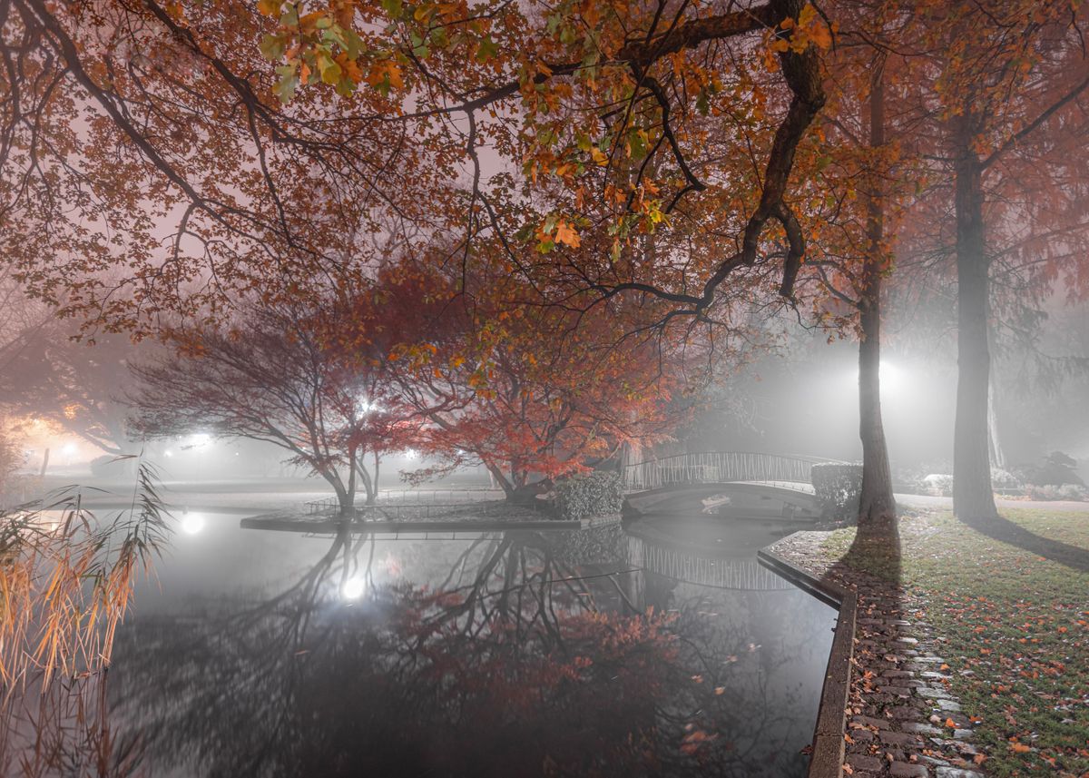 'City park in the fog' Poster by Wiktor Borozdin | Displate