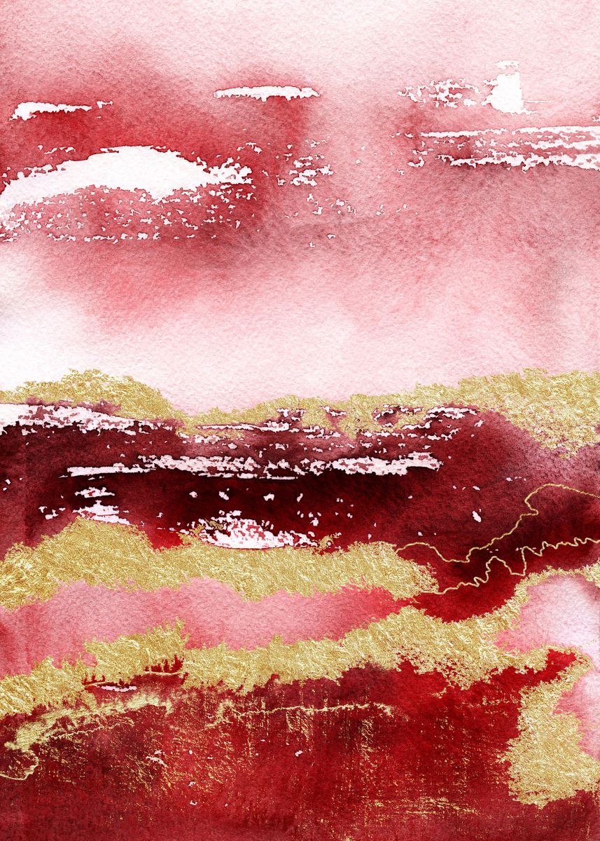 'Red Gold Abstract 03' Poster, picture, metal print, paint by Aloke ...