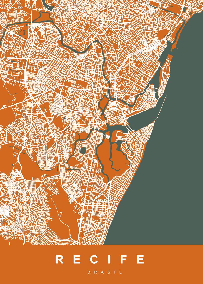 'Recife Map Art Brasil' Poster, picture, metal print, paint by ...