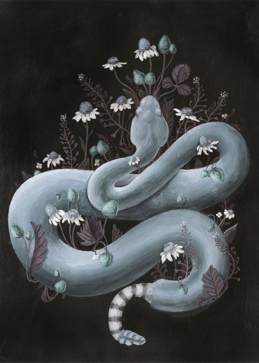 'Snake monochrome blue' Poster, picture, metal print, paint by Moonfern ...