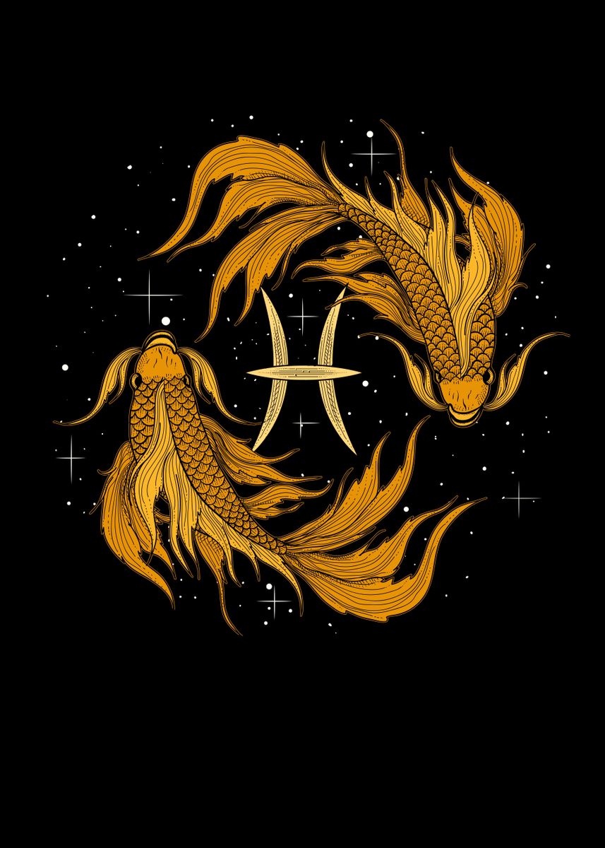 'Zodiac Pisces Two Fish' Poster, picture, metal print, paint by Foxxy ...
