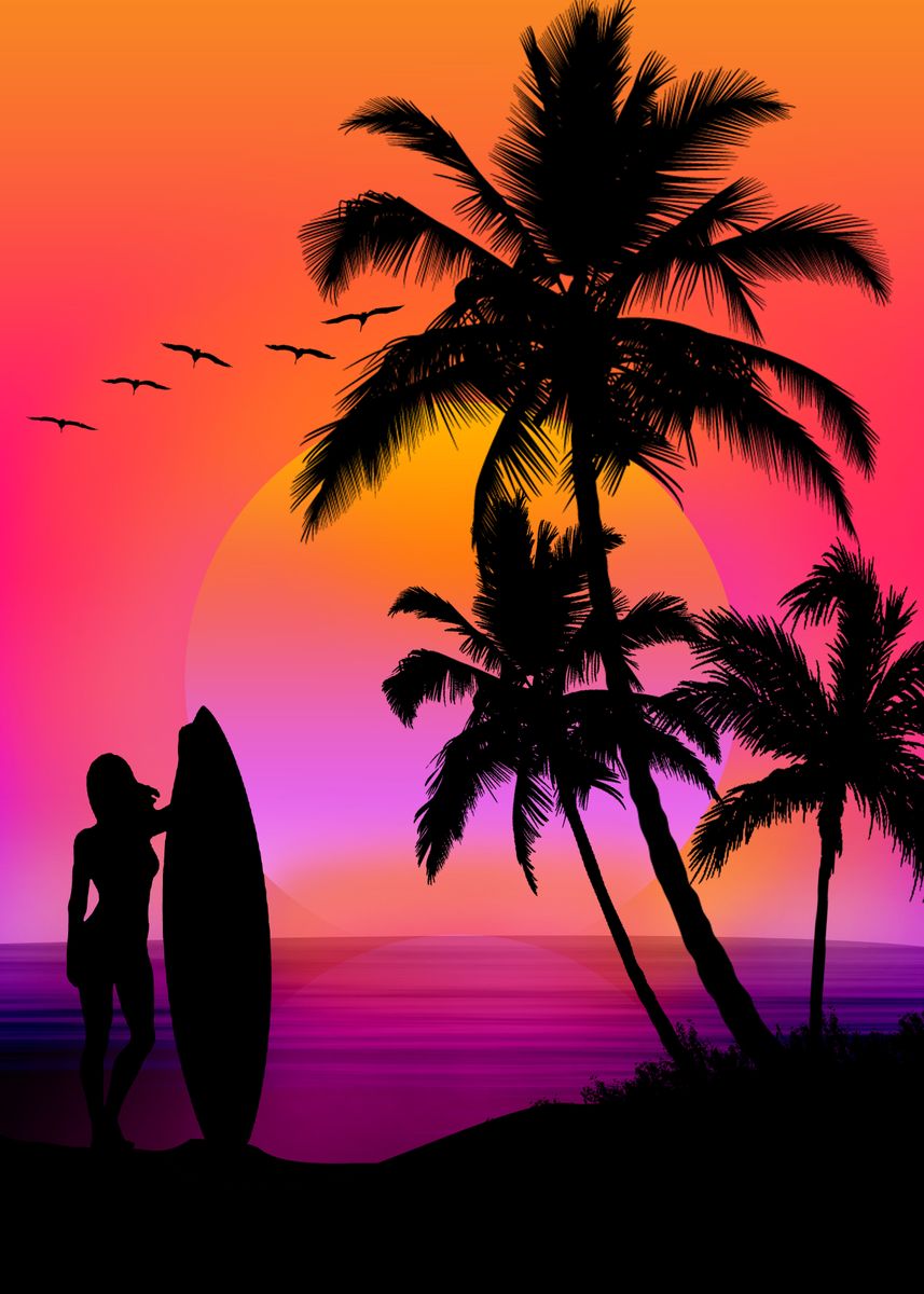 'summer synthwave' Poster, picture, metal print, paint by INSPIRE ...
