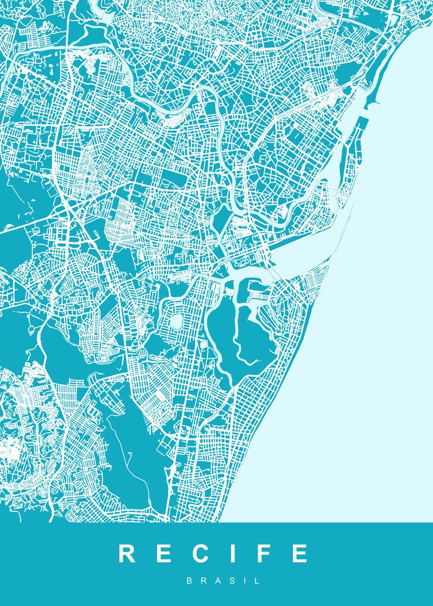 'Recife Map Art Brasil' Poster, picture, metal print, paint by ...