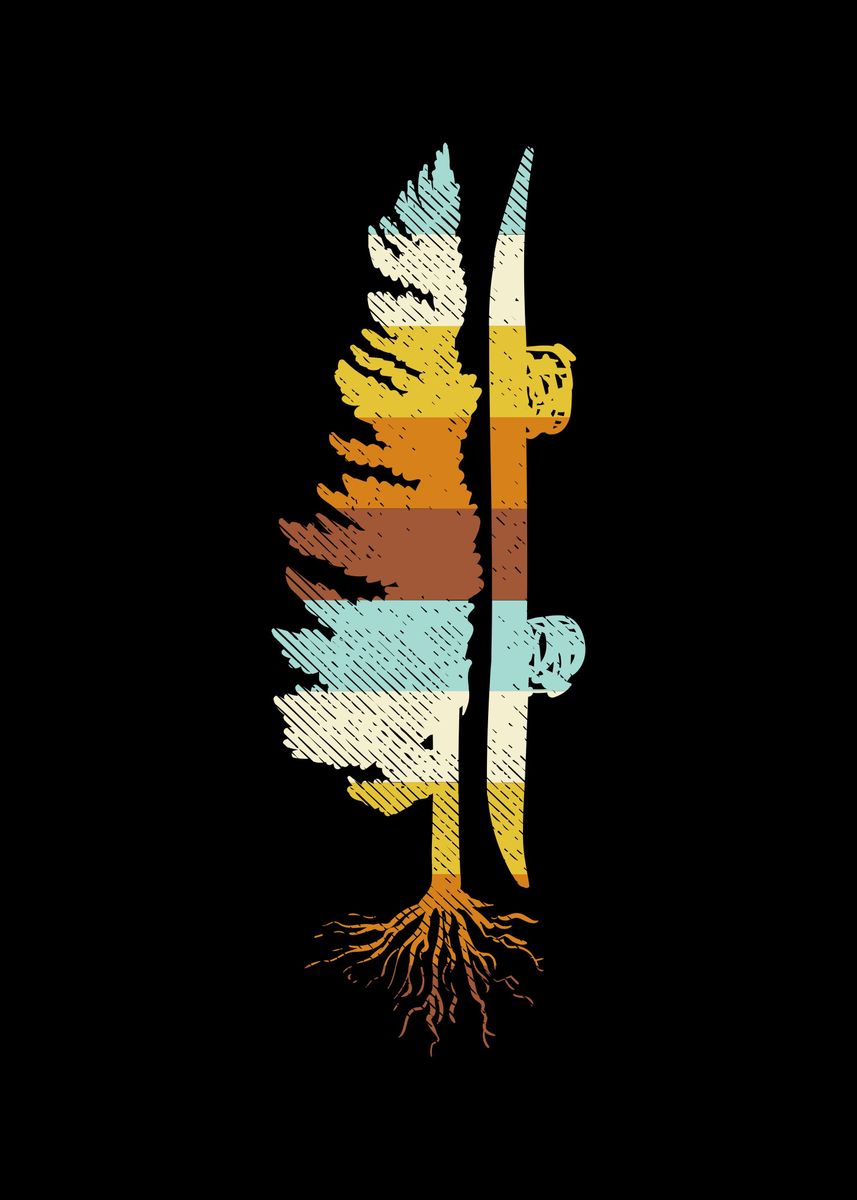 'Snowboard Pine Tree' Poster by Uwe Seibert | Displate