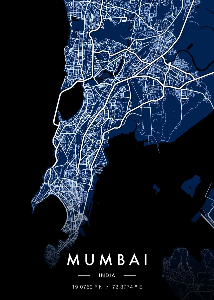 'Mumbai City Map Blueprint' Poster, picture, metal print, paint by MVDZ ...