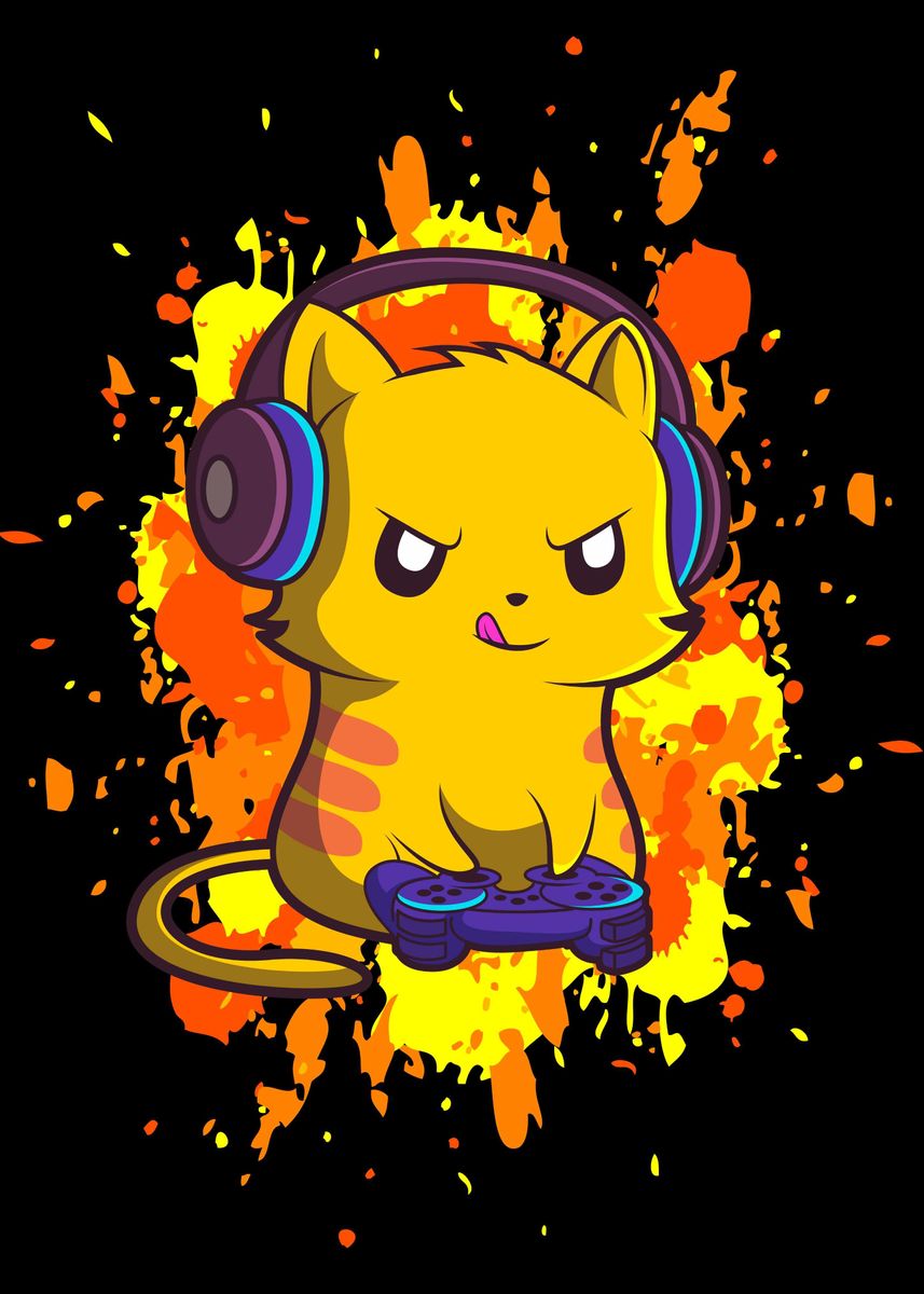 'video Gamer Cat' Poster, picture, metal print, paint by bobbyMC | Displate