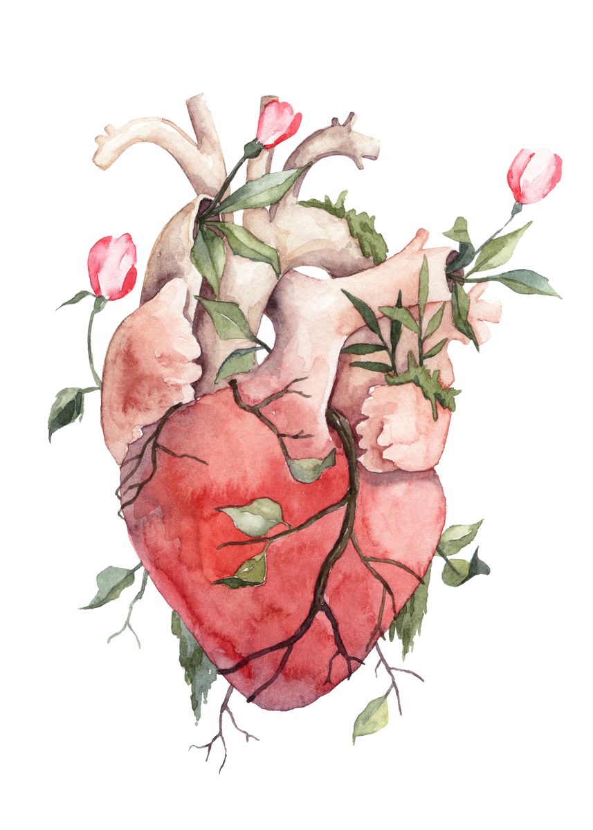 'Blooming realistic heart' Poster, picture, metal print, paint by ...