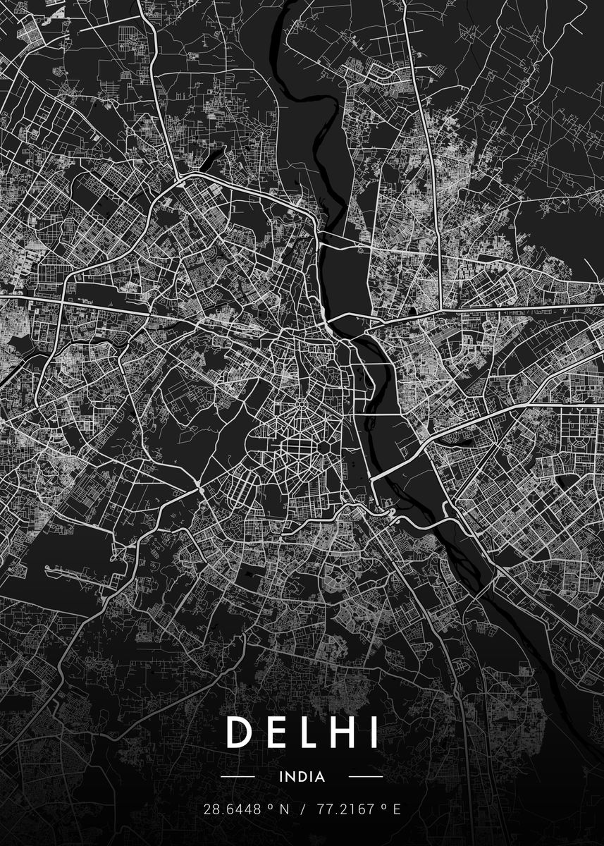 'Delhi City Map Dark' Poster, picture, metal print, paint by MVDZ ...