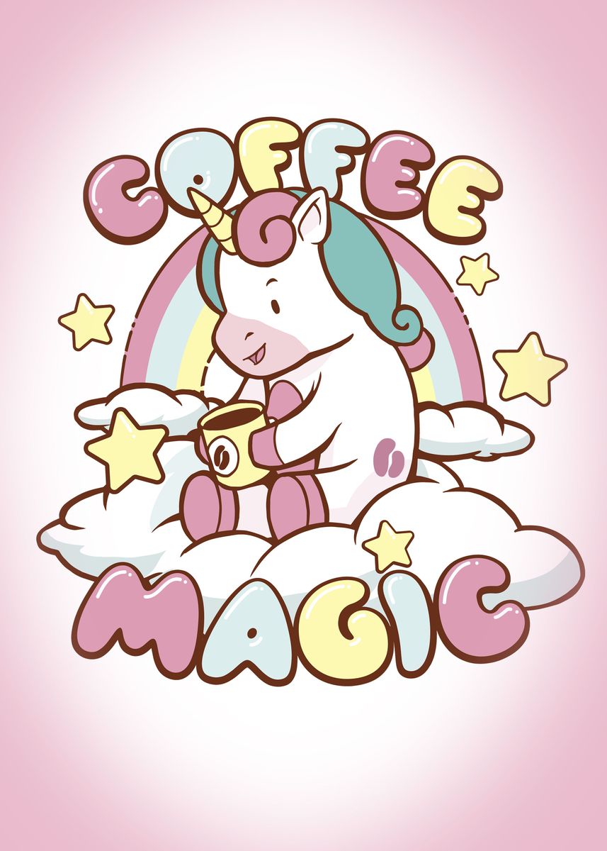 'Coffee Unicorn' Poster, picture, metal print, paint by David Godbehere ...