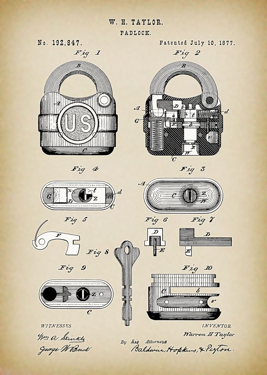 'Padlock patent' Poster by Sam Kal | Displate